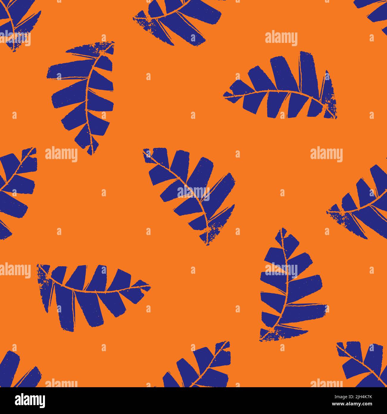 Mono print style scattered leaves seamless vector pattern background ...