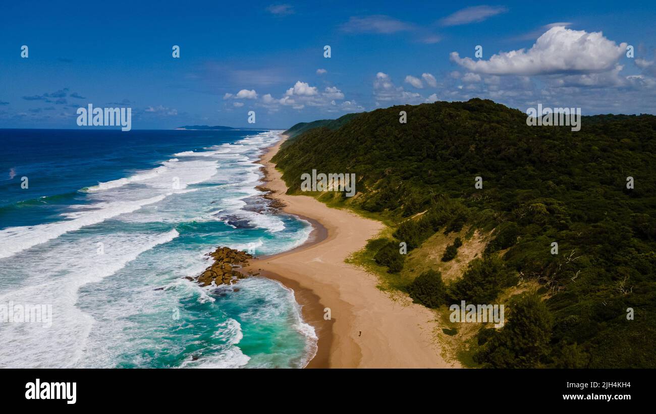 St Lucia South Africa, Rocks sand ocean, and blue coastal skyline at ...