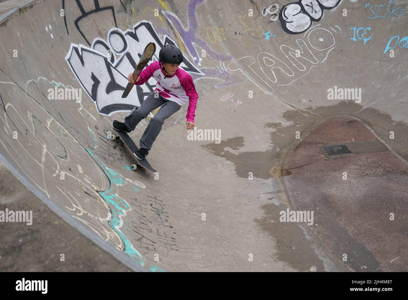 Jakob Adams, 15, ranked 4th in UK Vert skating, with the Queen's Baton ...