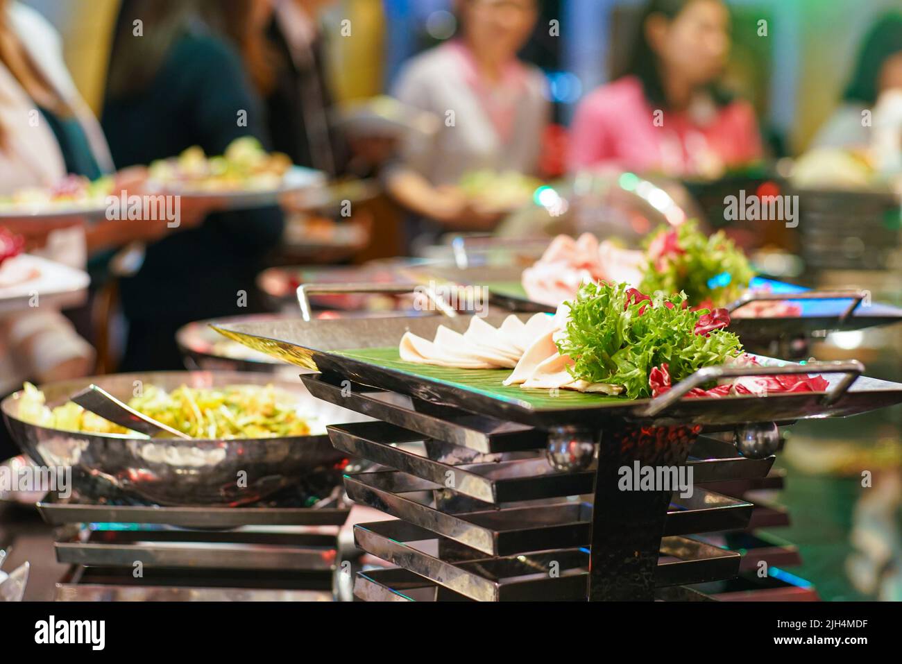 People group grab buffet food in restaurant after seminar Stock Photo ...