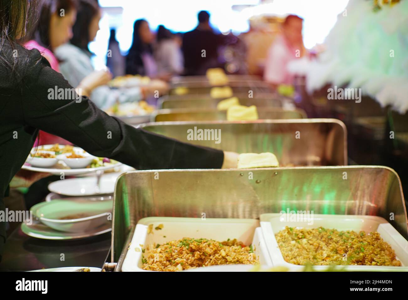 People group grab buffet food in restaurant after seminar Stock Photo ...