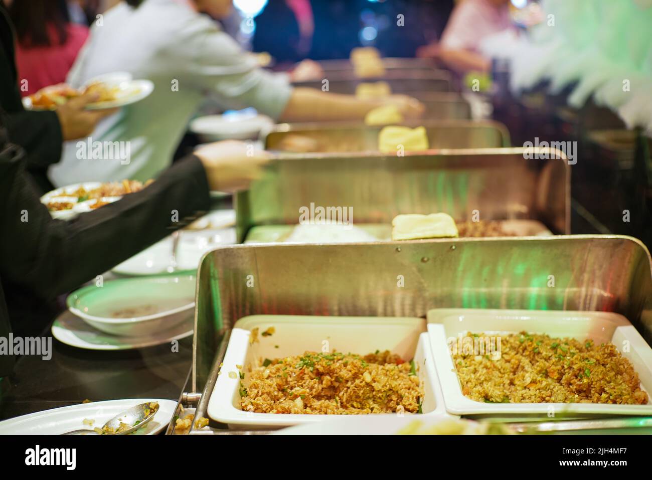 People group grab buffet food in restaurant after seminar Stock Photo ...