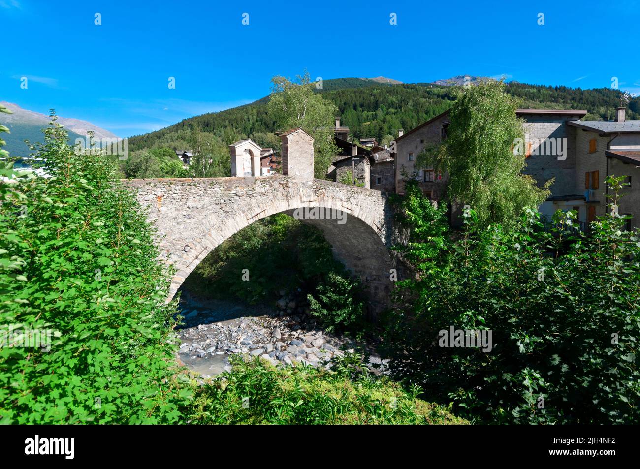 Italy, Lombardy, Valtellina, Bormio, Ponte di Combo Bridge Stock Photo ...