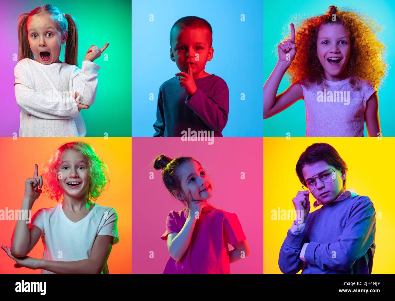 Children's emotions. Set of portraits of little cute kids, boys and ...