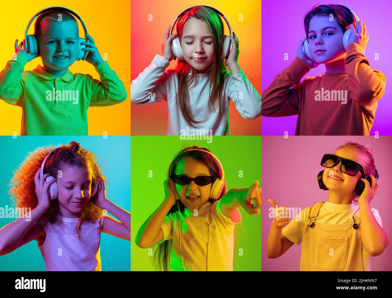 Children's emotions. Set of portraits of little cute kids, boys and ...
