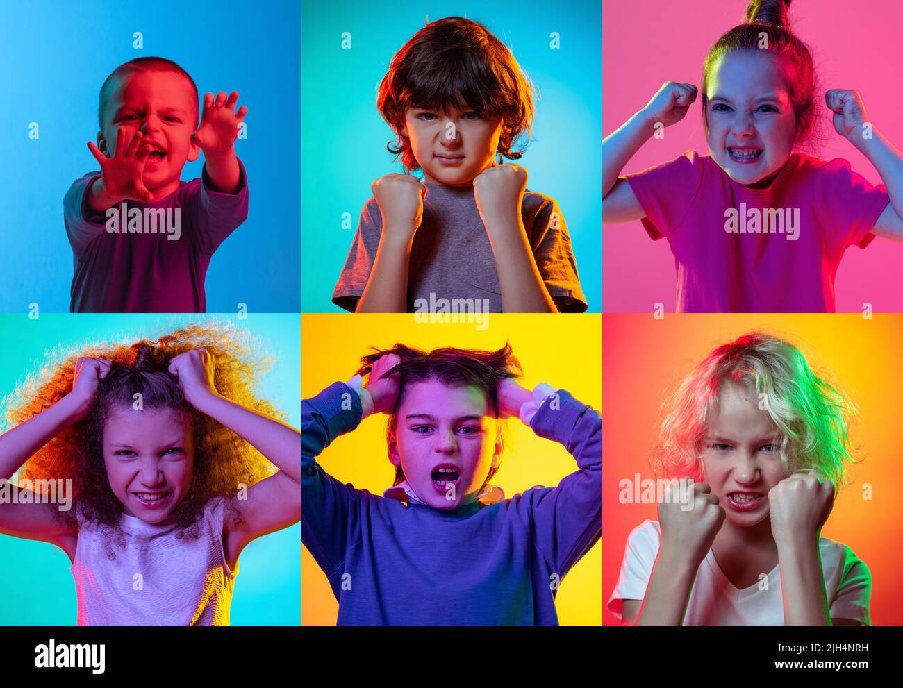 Children's emotions. Set of portraits of little cute kids, boys and ...