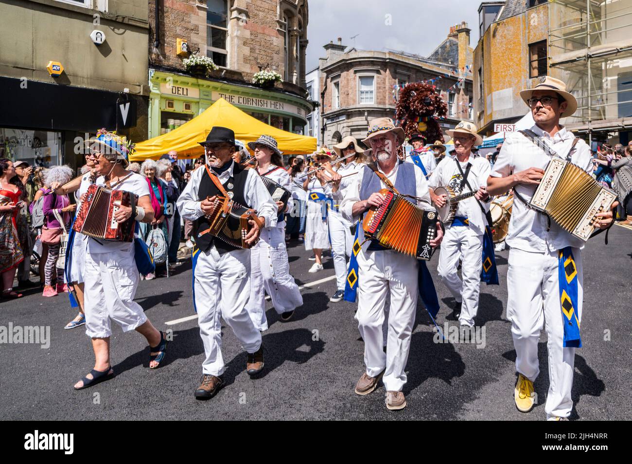 The Golowan Band performing and parading through Penzance town centre ...