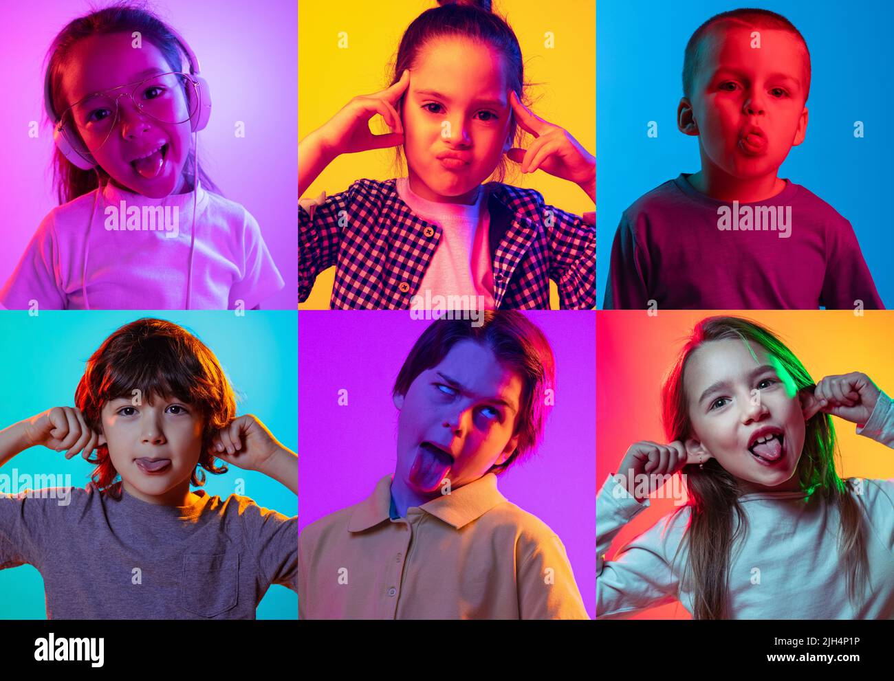 Children's emotions. Set of portraits of little cute kids, boys and ...