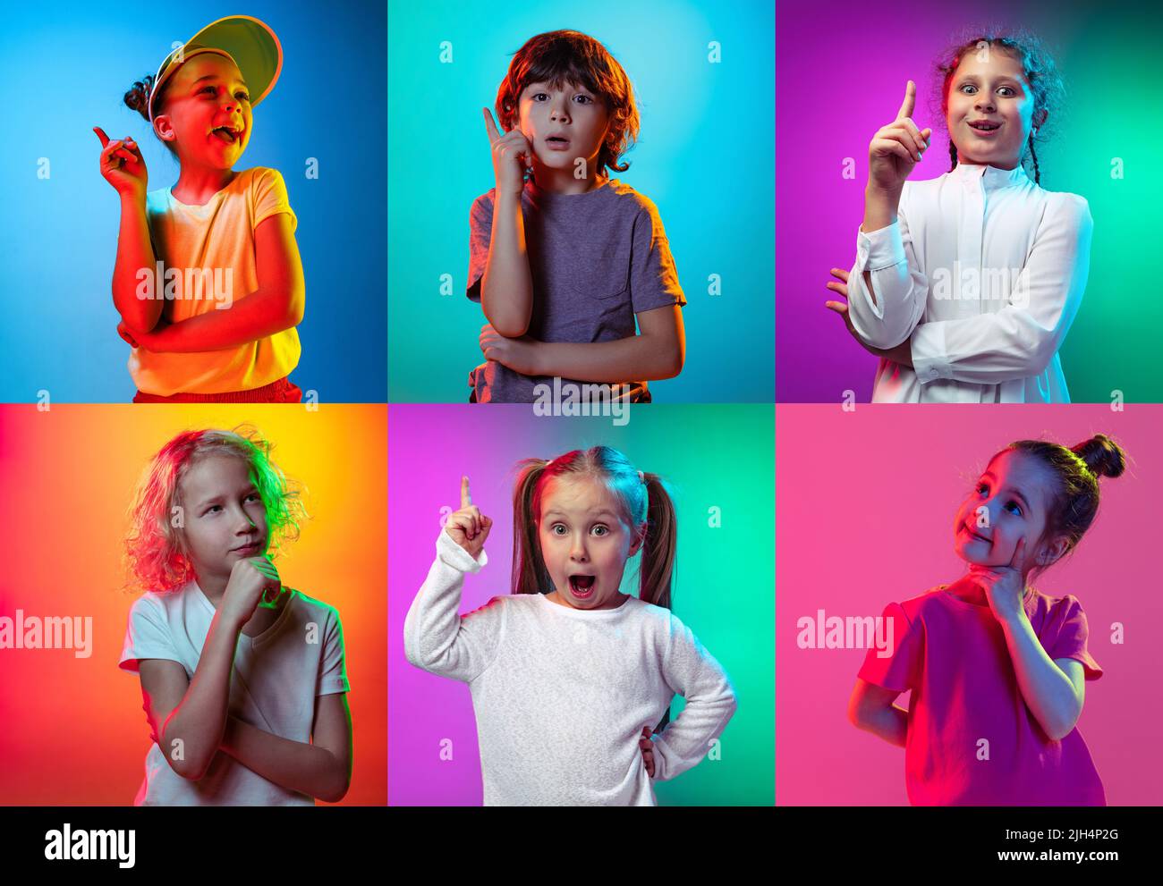 Children's emotions. Set of portraits of little cute kids, boys and ...