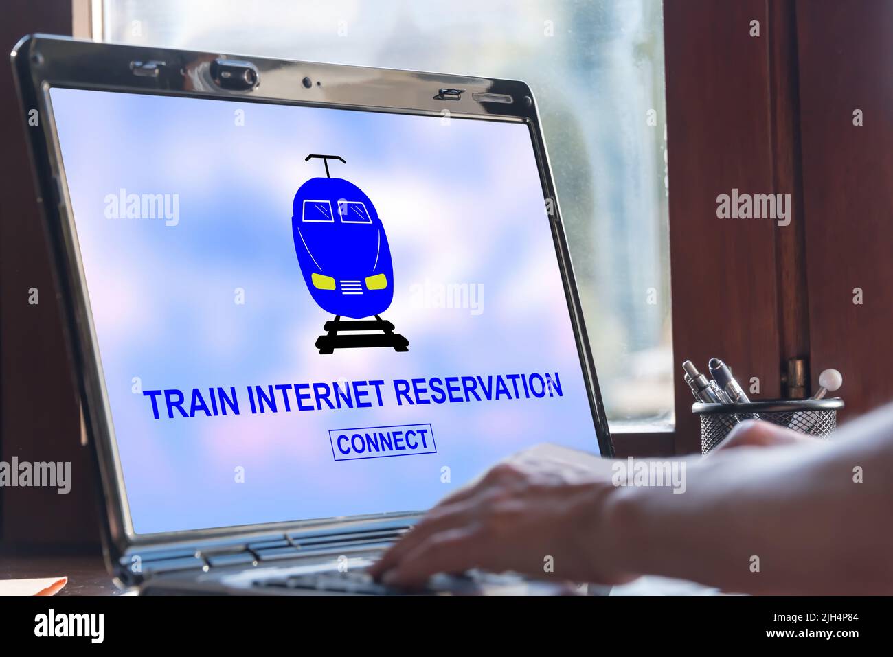 Laptop screen displaying a train internet reservation concept Stock ...