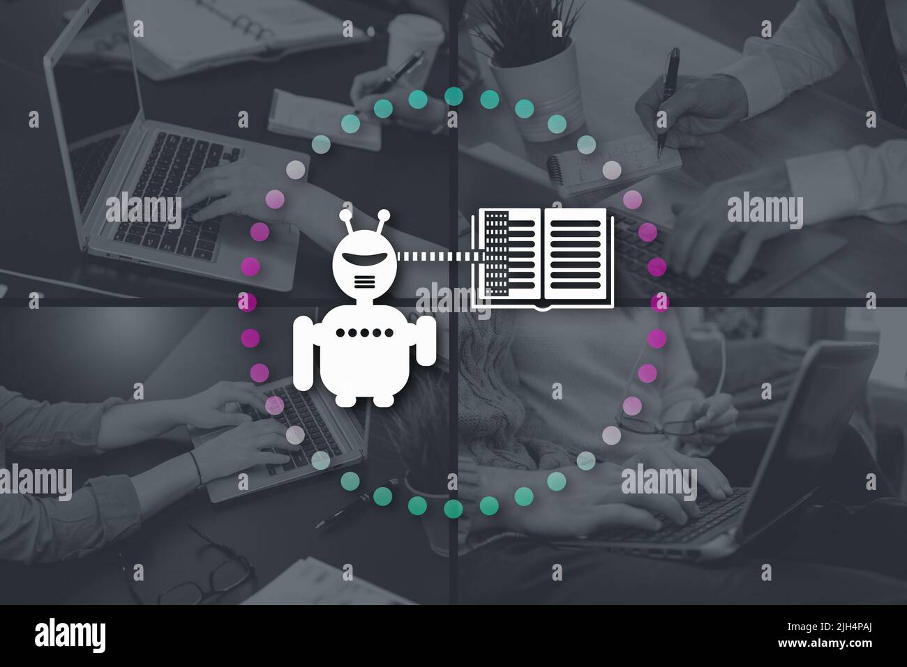 Machine learning concept illustrated by pictures on background Stock ...