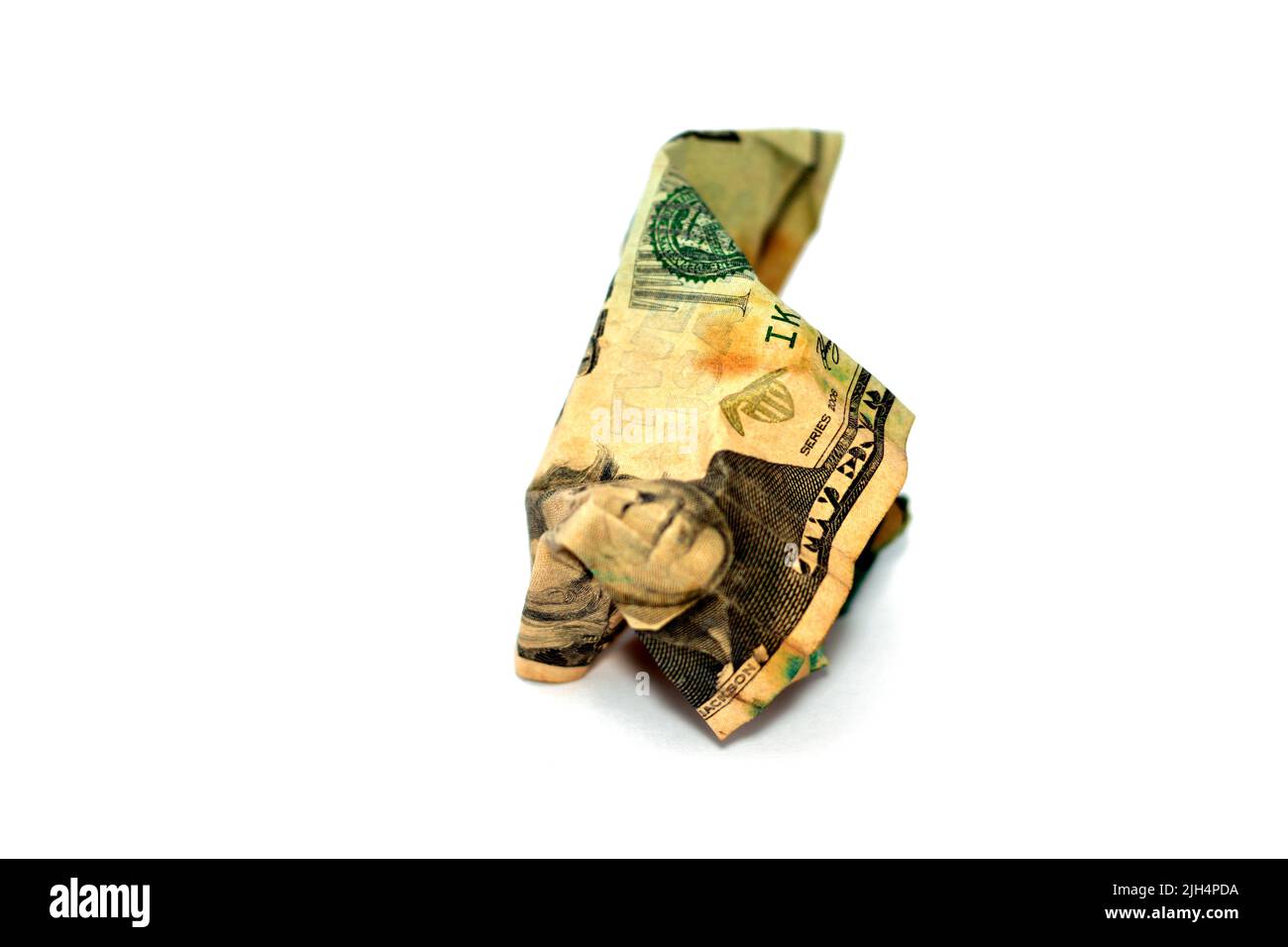 Crumpled American money note of 20 $ twenty dollars bill isolated on ...