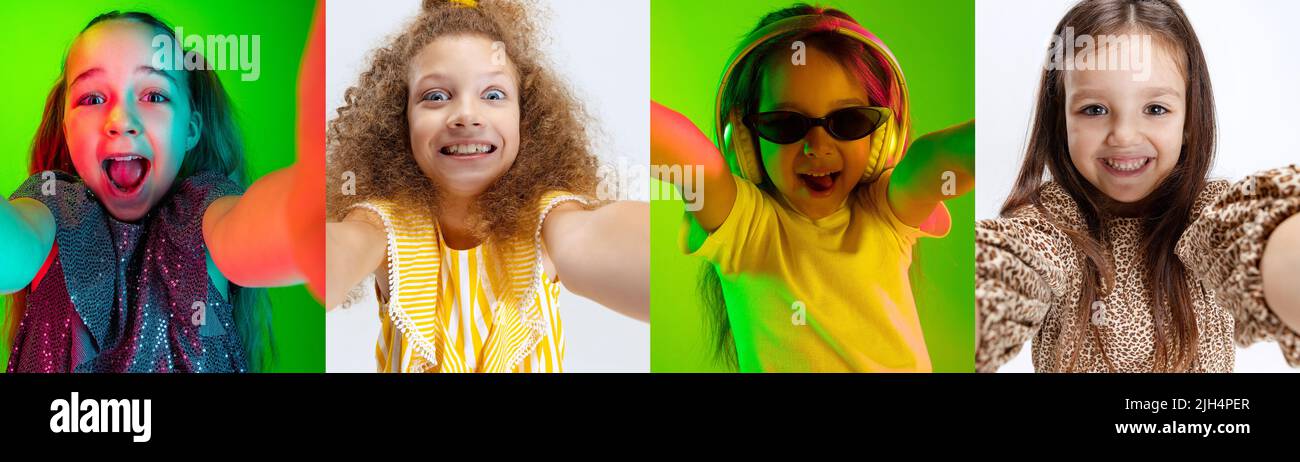 Expressive girls. Set of images of cute kids, happy girls isolated on ...