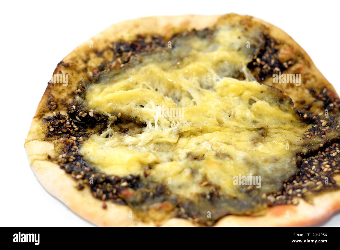 Traditional Arabic Syrian cuisine of a baked snack called Manakish a ...