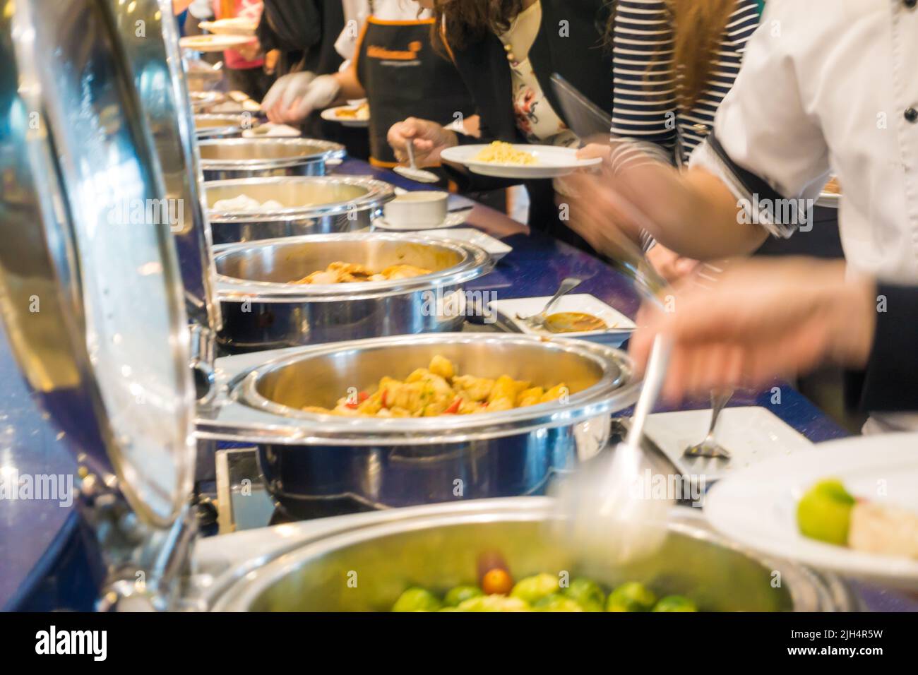 People hand grab buffet food seminar in hotel food and drink business ...