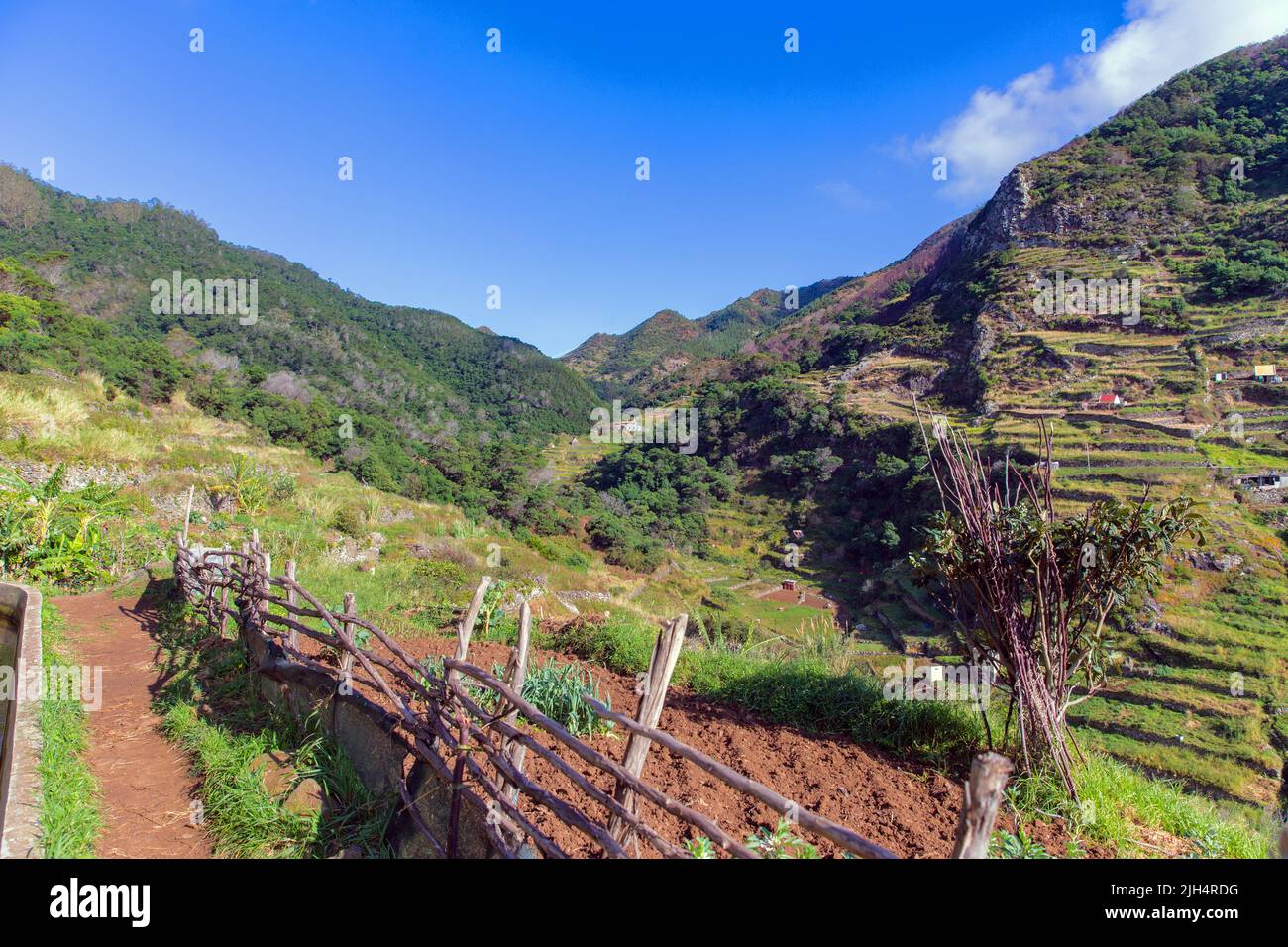 hiking path next to irrigation channel Levada of Madeira, Madeira Stock ...