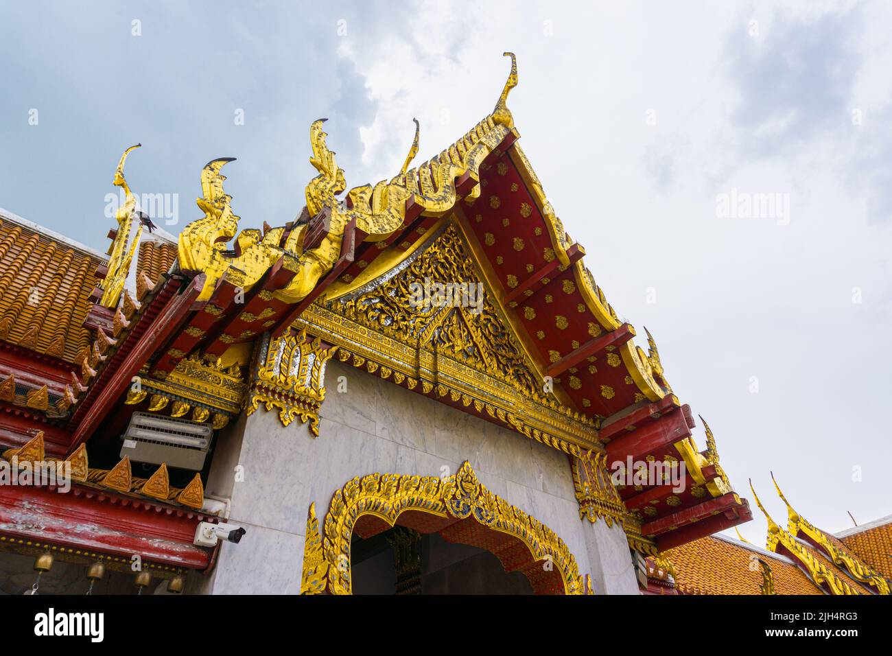 Golden pagoda of marble busshist temple sightseeing in Bangkok city ...