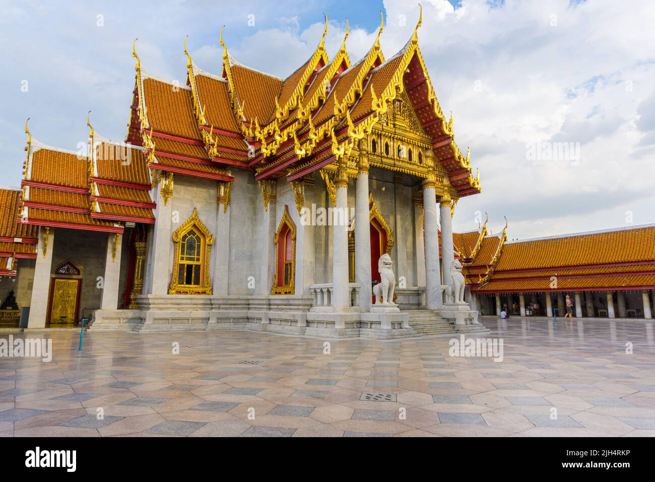 Golden pagoda of marble busshist temple sightseeing in Bangkok city ...
