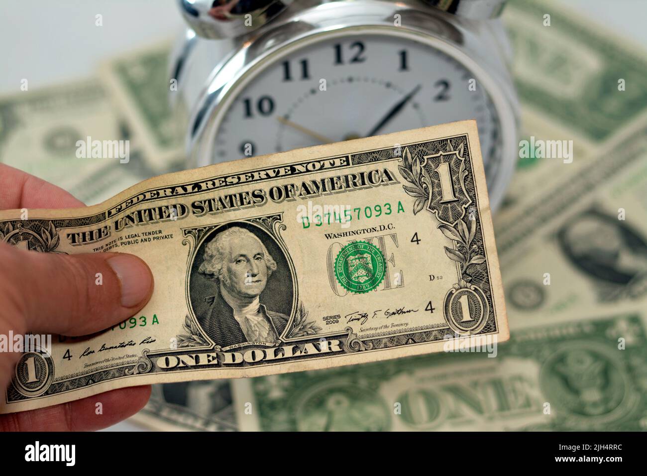 Paying American money banknote currency bills, USA dollars with a ...