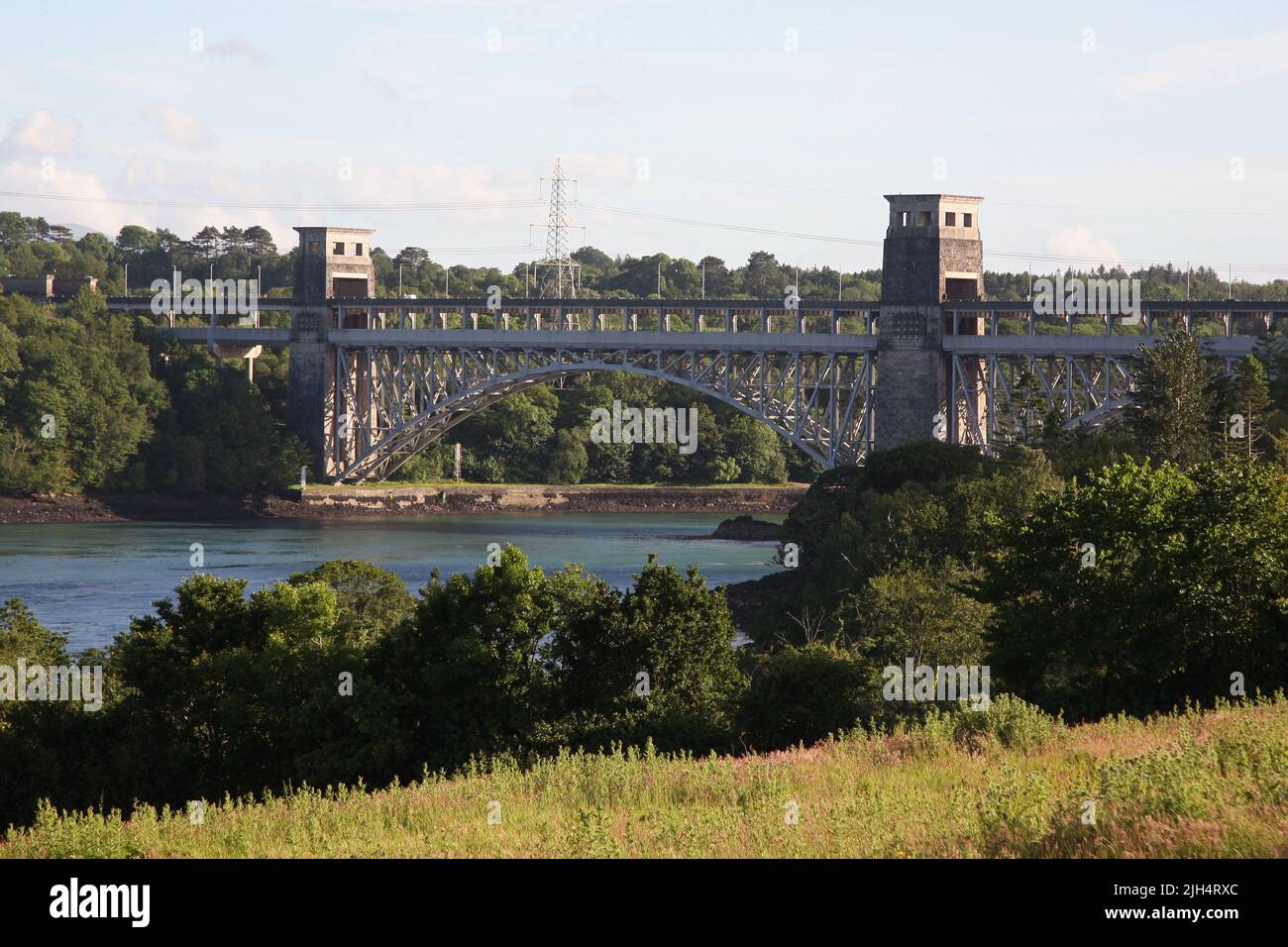 Britannia Bridge over Menai Strait to Anglesey, North wales Stock Photo ...