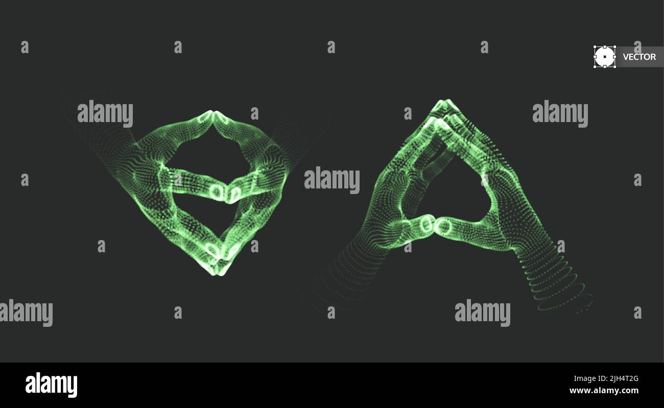 Two human hands. Connection structure. Business concept. 3D vector ...