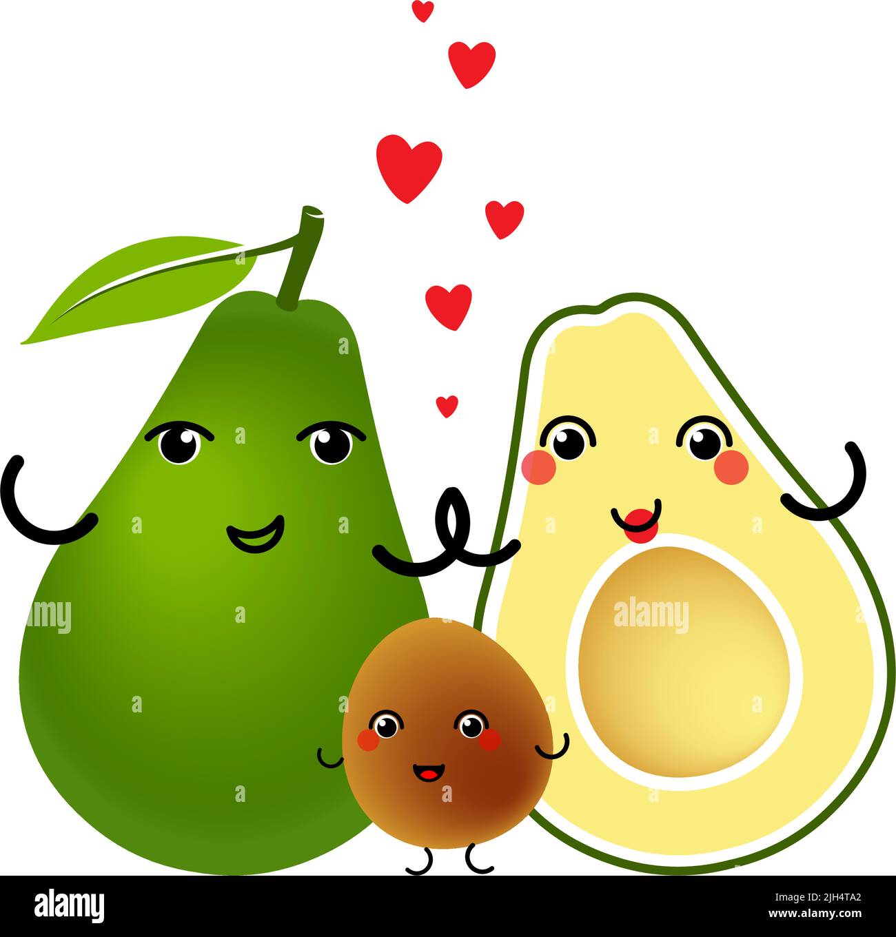 Avocado characters design on white background. Funny cute happy smiling ...