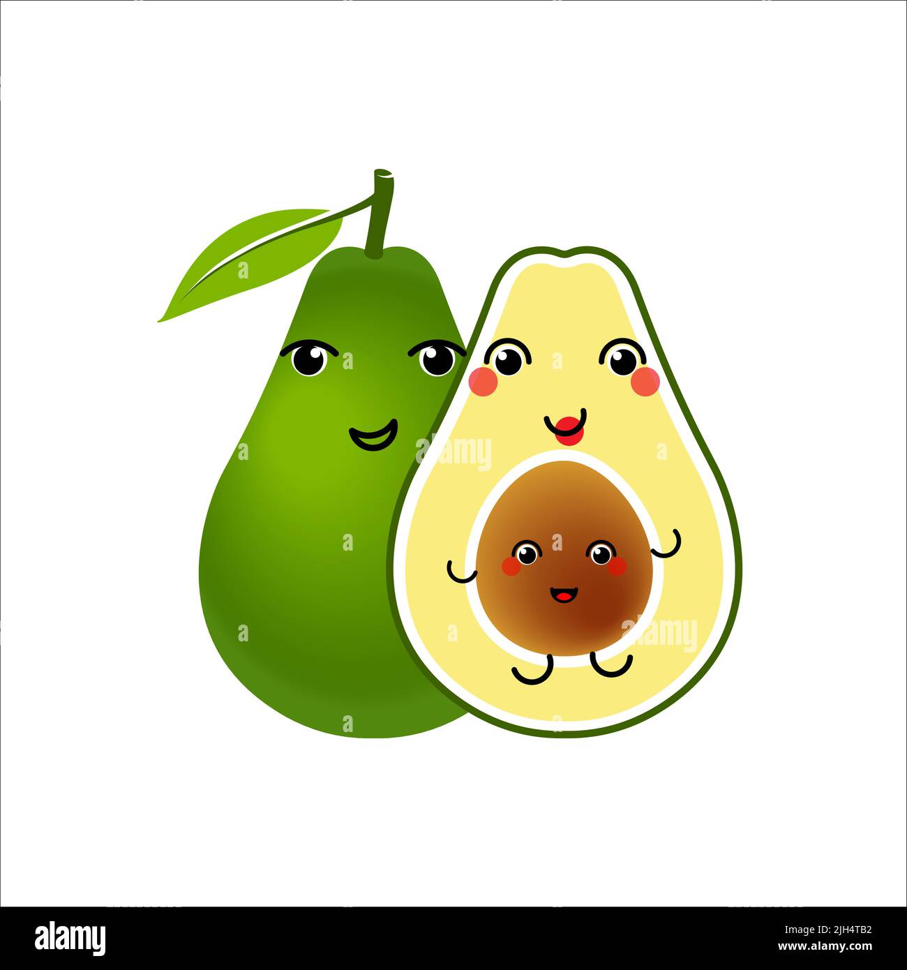 Avocado characters design on white background. Funny cute happy smiling ...