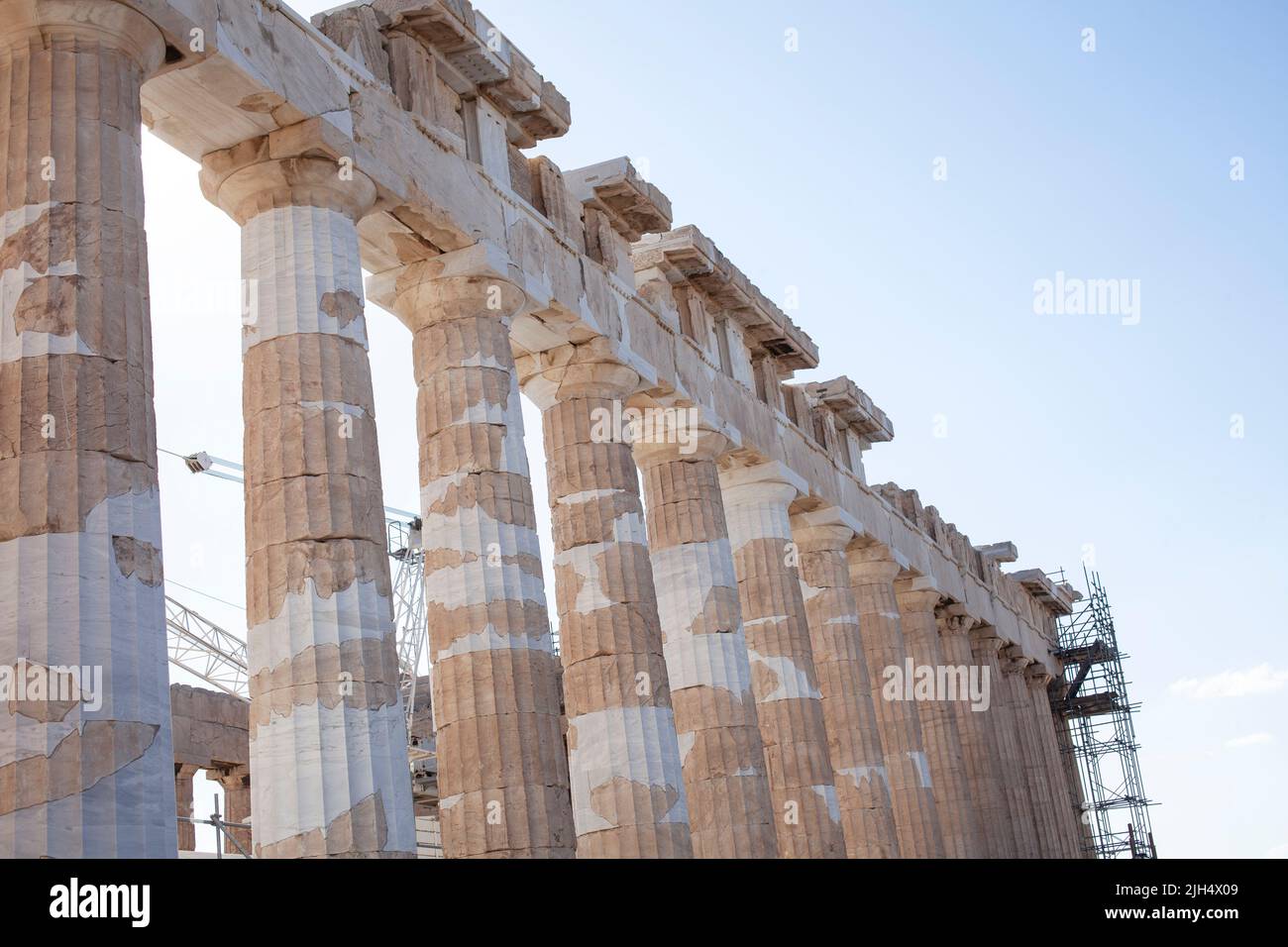 view on parthenone athens from small real parts, reconstruction in process Stock Photo - Alamy