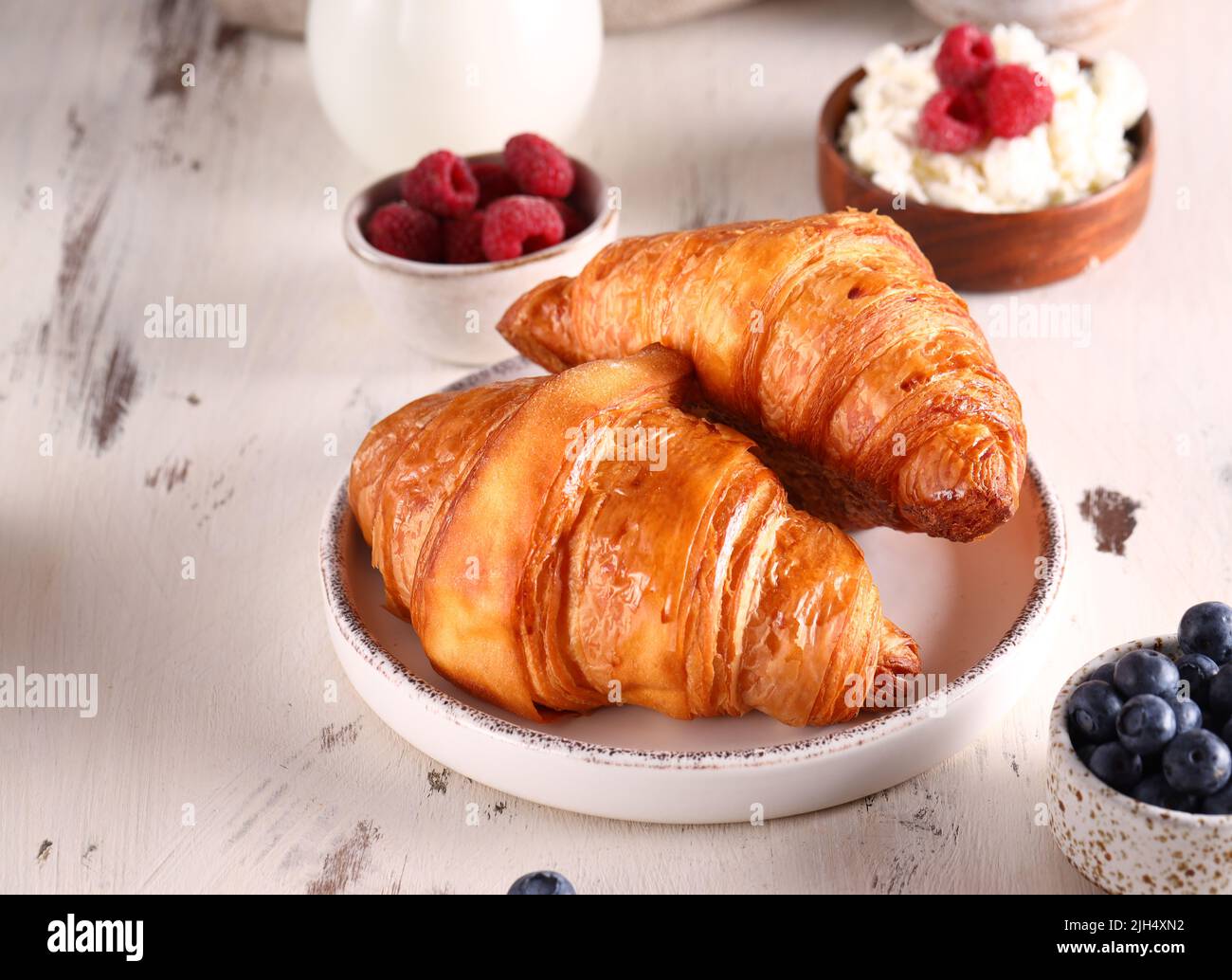 healthy breakfast food with croissant and berries Stock Photo - Alamy