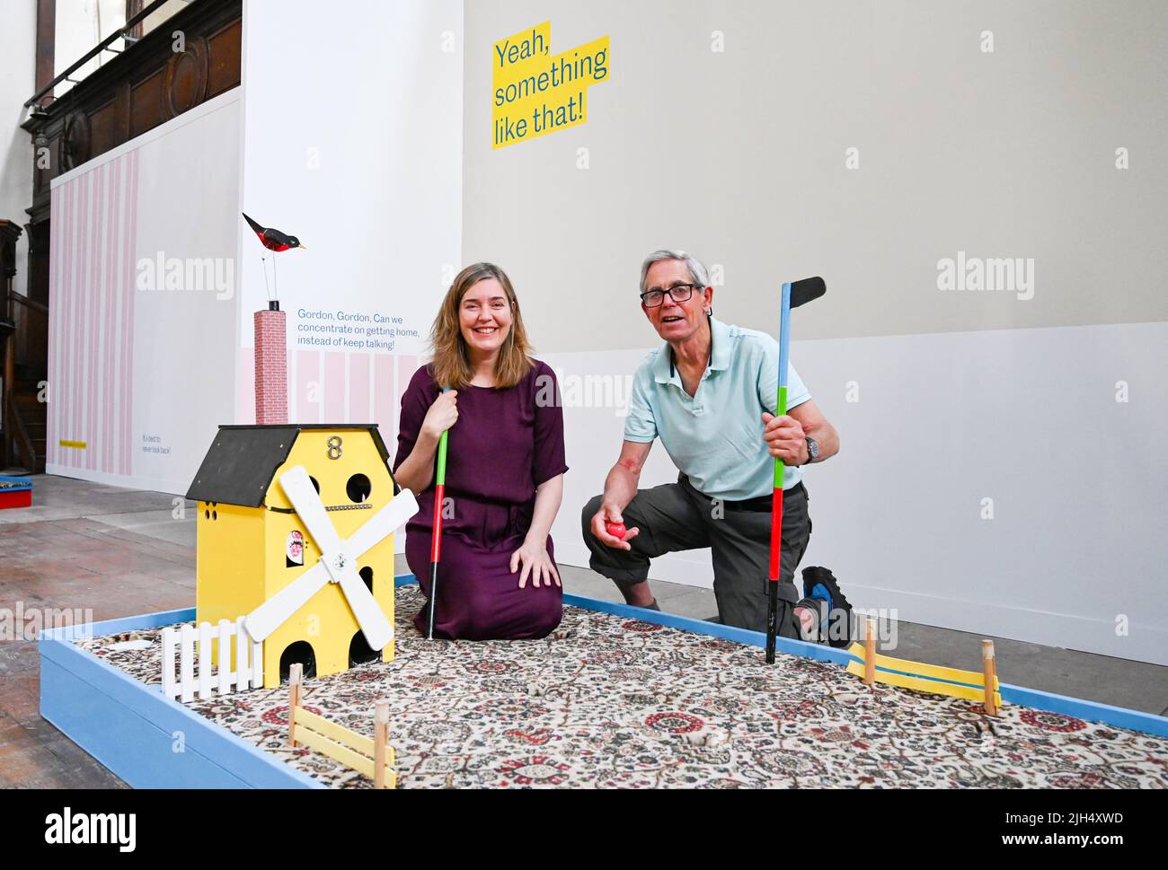 Brighton UK 15th July 2022 - Artist Lisa Watts and her father Gordon at ...