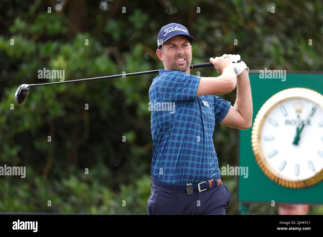 USA's Webb Simpson tees off the 3rd during day two of The Open at the ...
