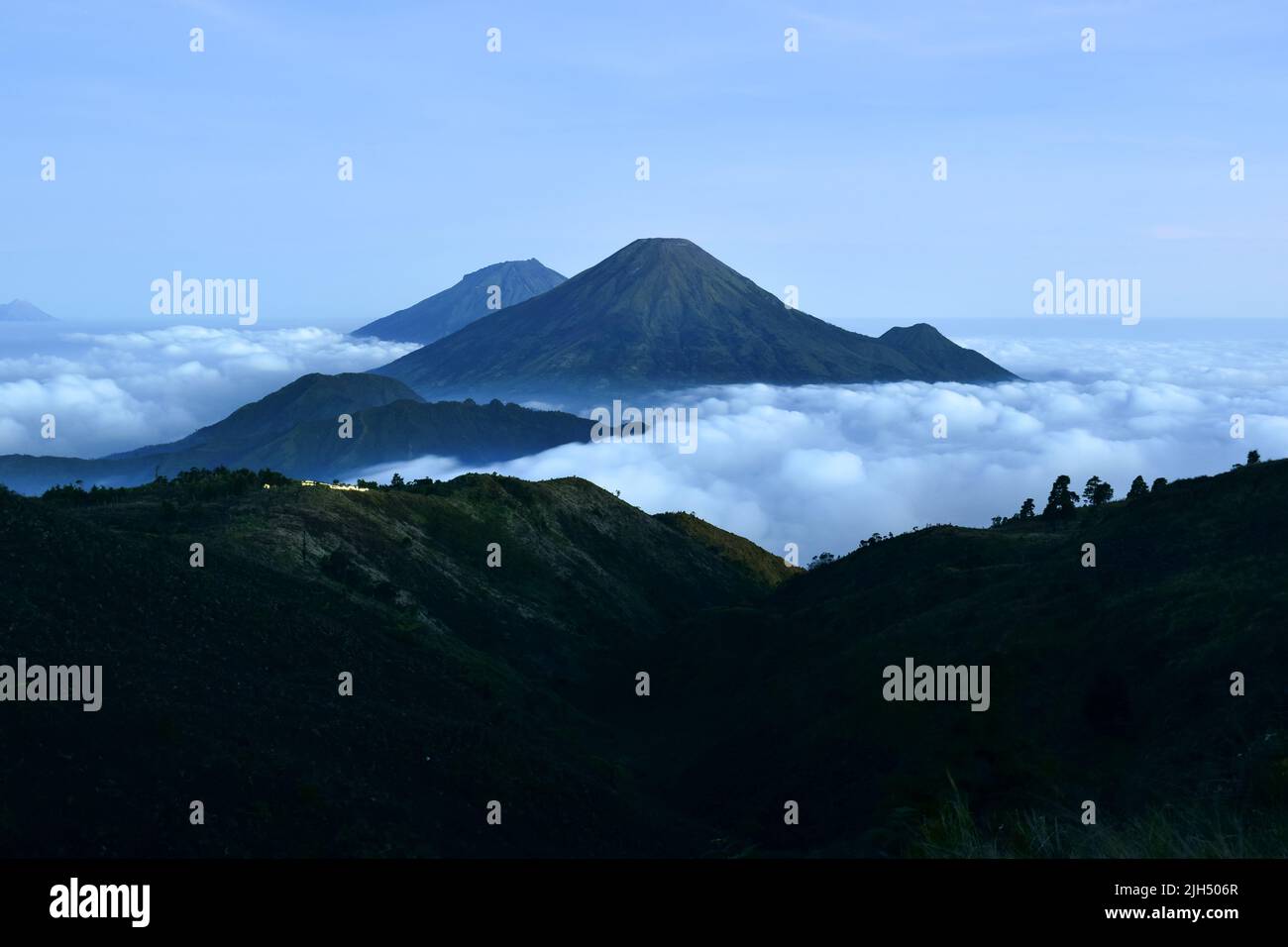 view from Mount Prau, Central Java, Indonesia. Mount Prau also known as ...