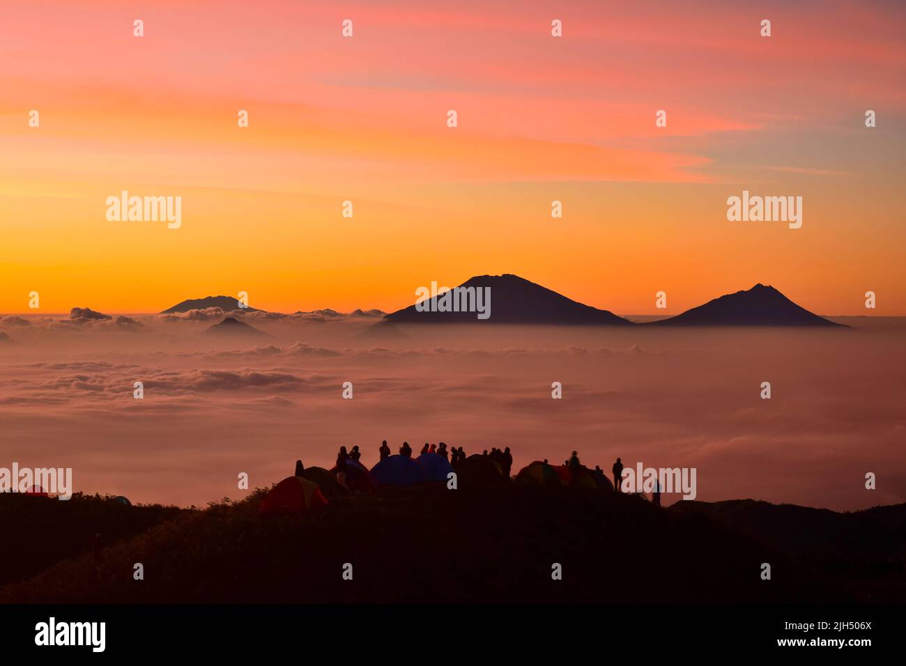 view from Mount Prau, Central Java, Indonesia. Mount Prau also known as ...