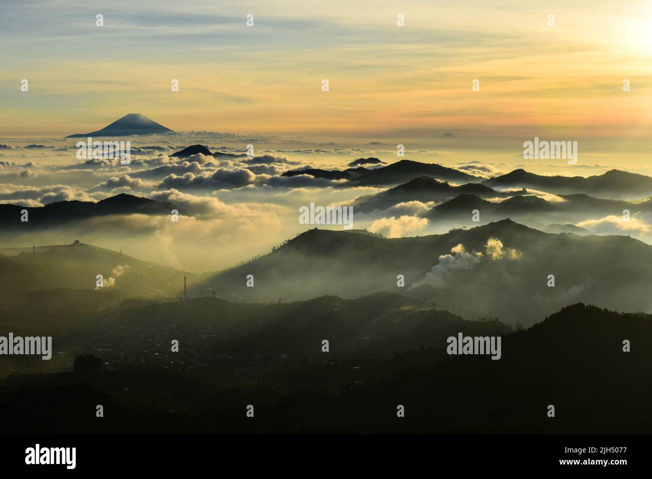 view from Mount Prau, Central Java, Indonesia. Mount Prau also known as ...