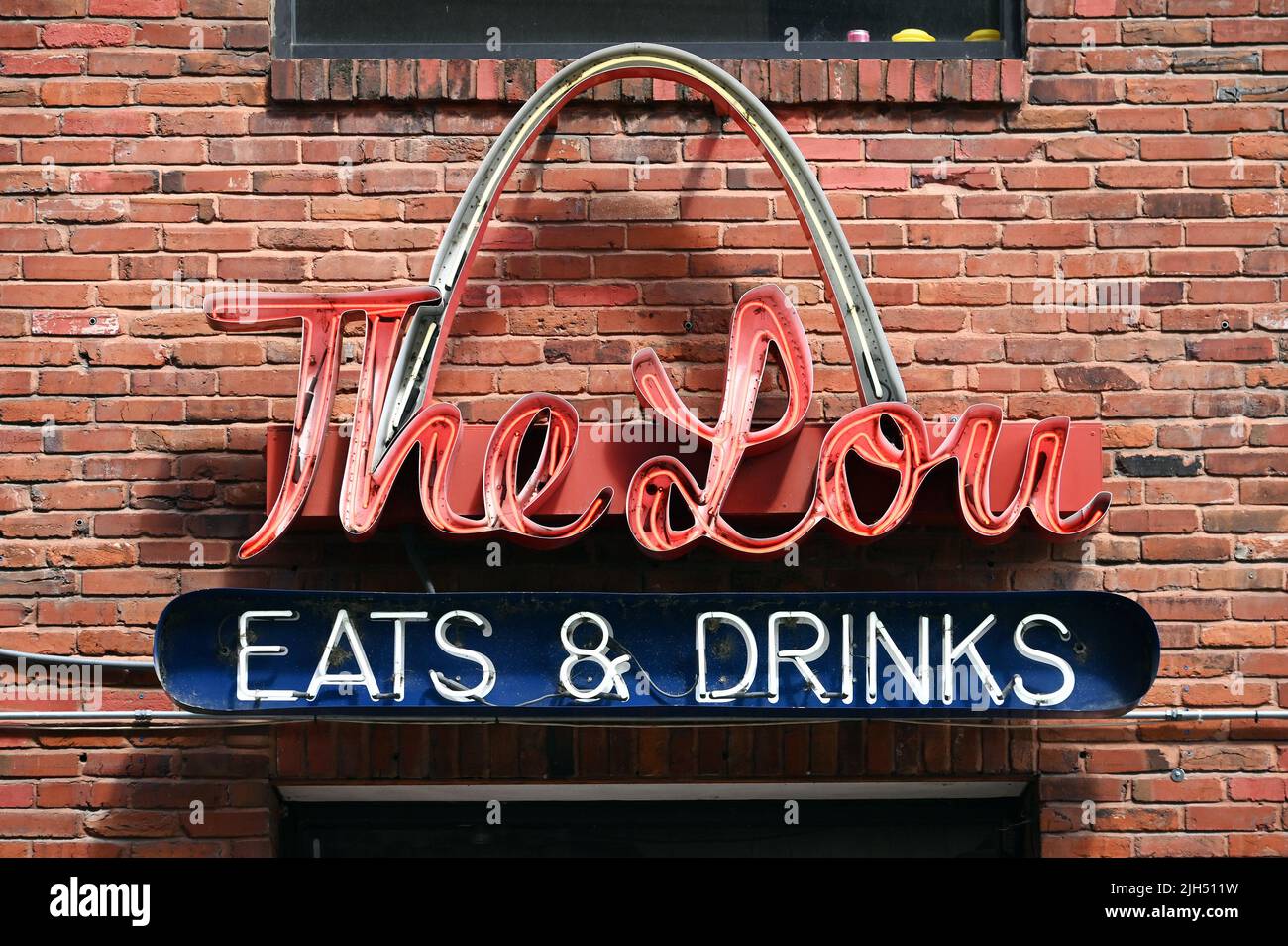Neon sign of "The Lou" restaurant in the Horseshoe Historic District ...