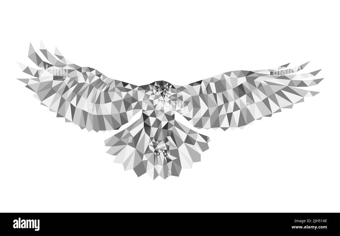 Low poly vector eagle in colorless monochrome grayscale effect isolated ...