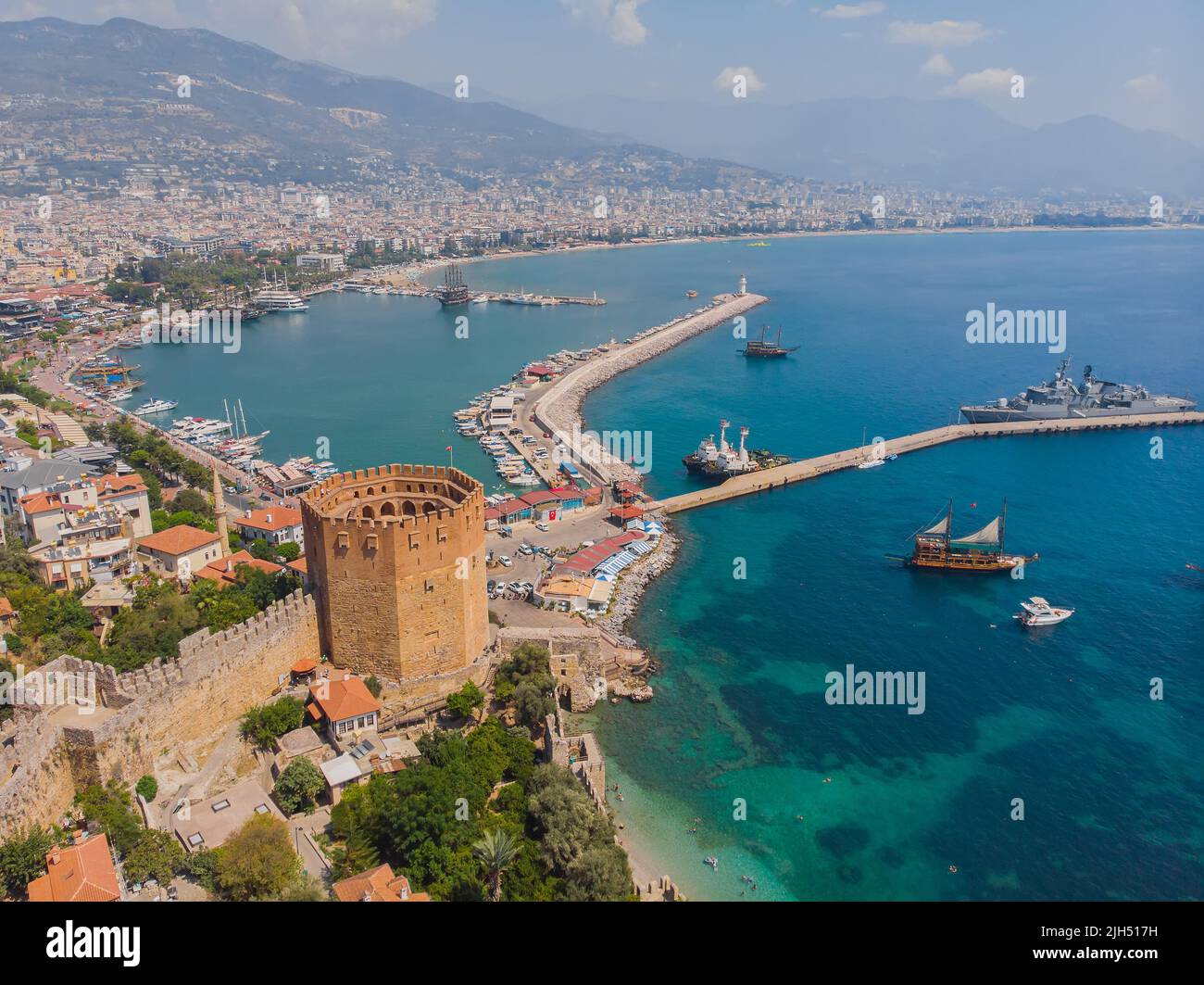 An aerial view of the bay Alanya in Antalya Turkey. Sea and city with ... An aerial view of the bay Alanya in Antalya Turkey. Sea and city with ...