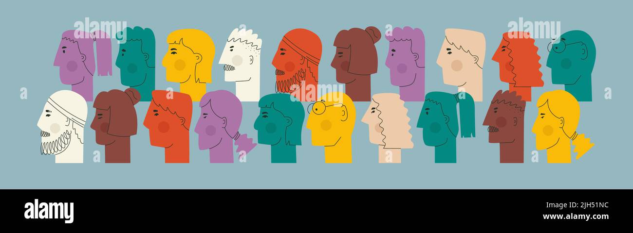 Different faces of people in profile. Cute unrealistic faces of men and ...