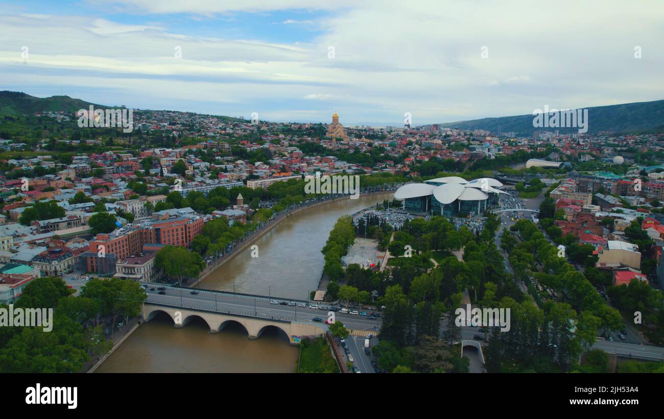 aerial view of Tbilisi center, Georgia, famous landmarks. High quality ...
