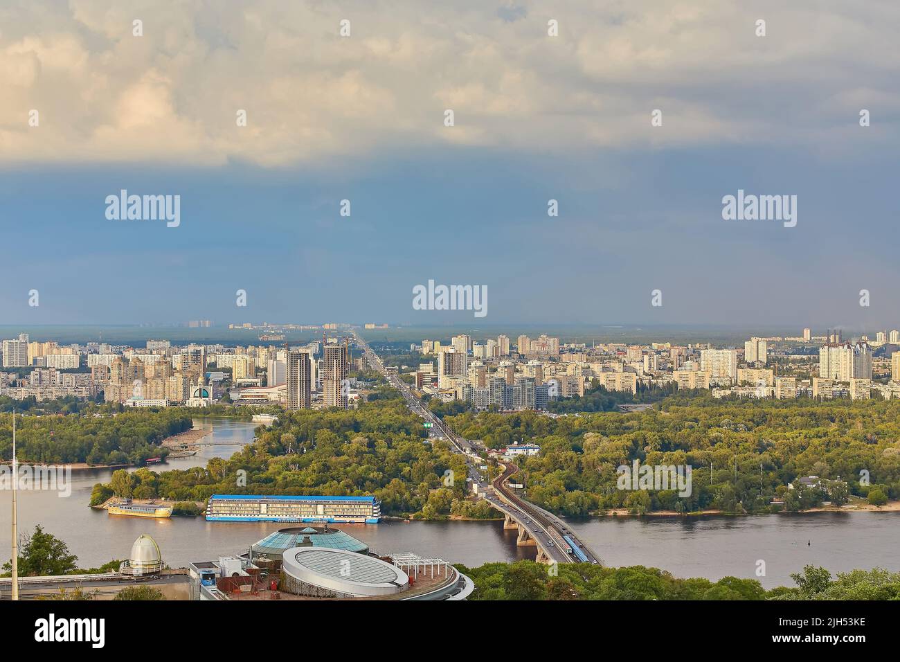 Skyline of Kyiv with Metro bridge and rainbow in the sky. Ukraine Stock ...