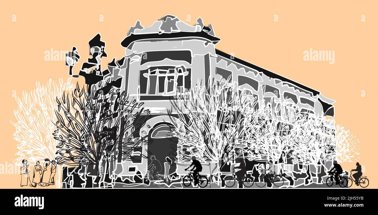 Vector illustration of one of the corners of the old city of Semarang ...