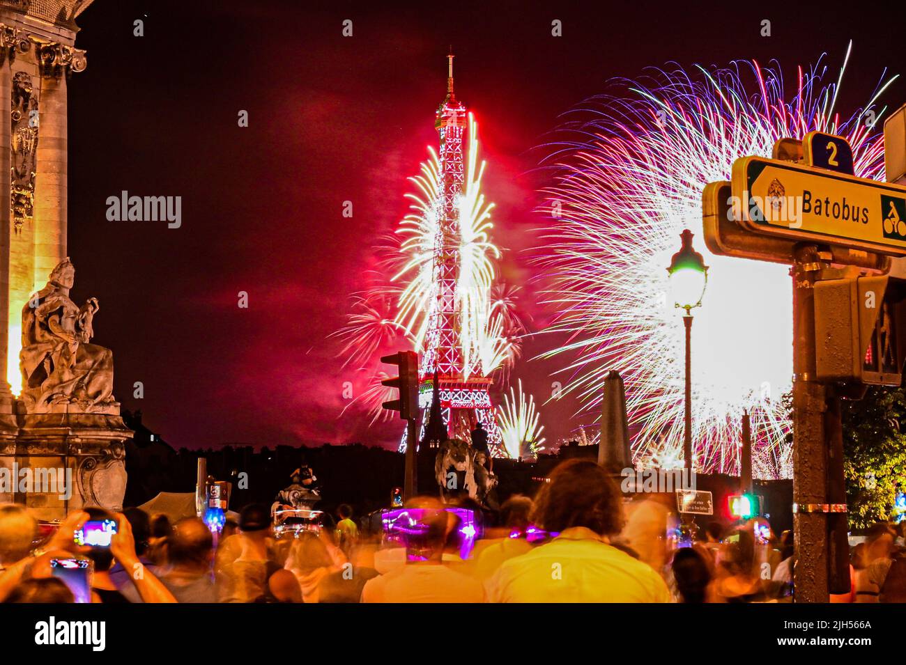Fireworks celebrating Bastille Day on July 14, 2022 from Champ-de-Mars ...