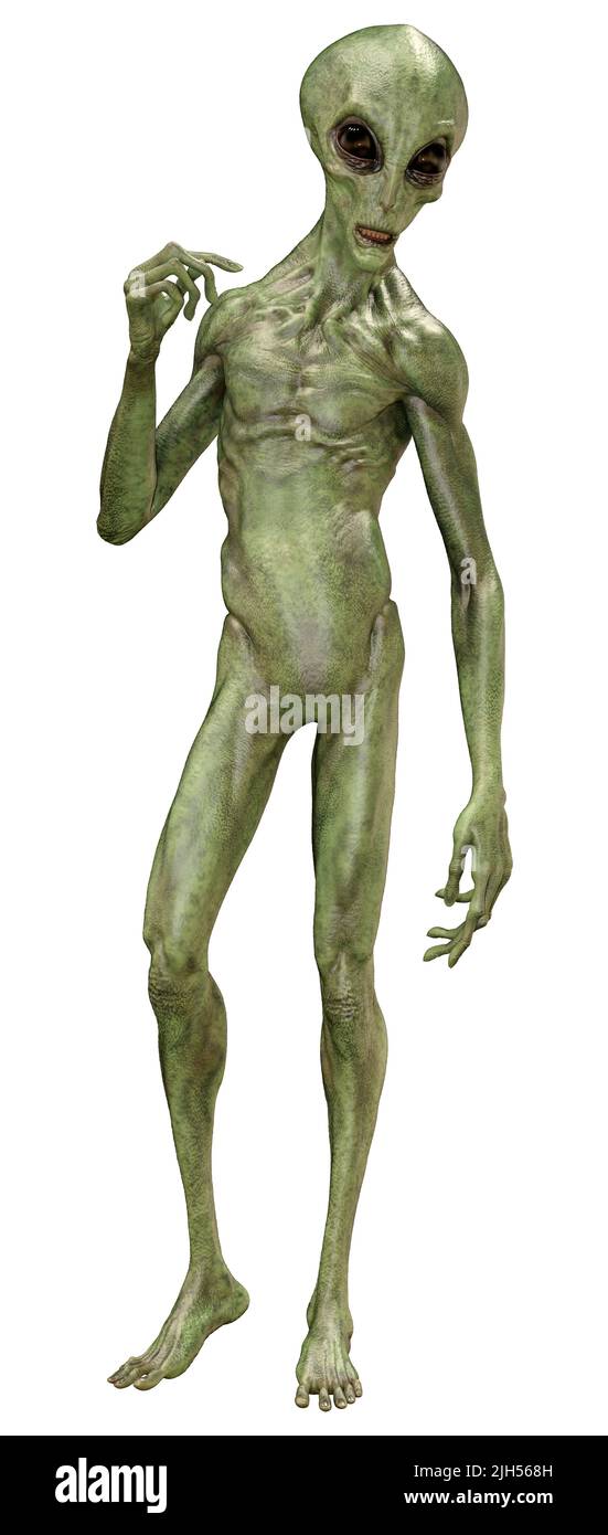 3D rendering of a green alien isolated on white background Stock Photo ...