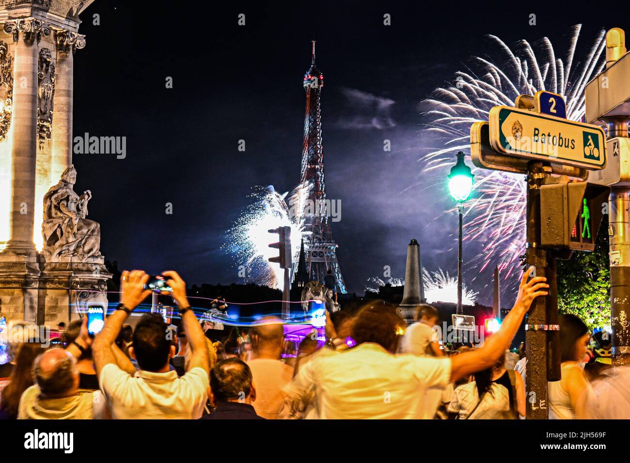Fireworks celebrating Bastille Day on July 14, 2022 from Champ-de-Mars ...