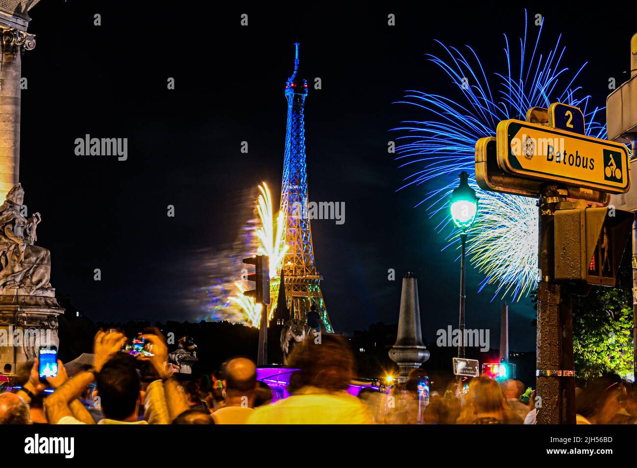 Fireworks celebrating Bastille Day on July 14, 2022 from Champ-de-Mars ...