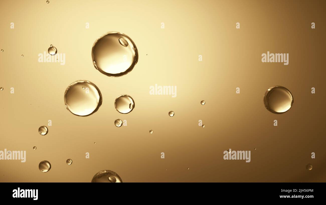Beautiful texture transparent round bubbles float in yellow background ...