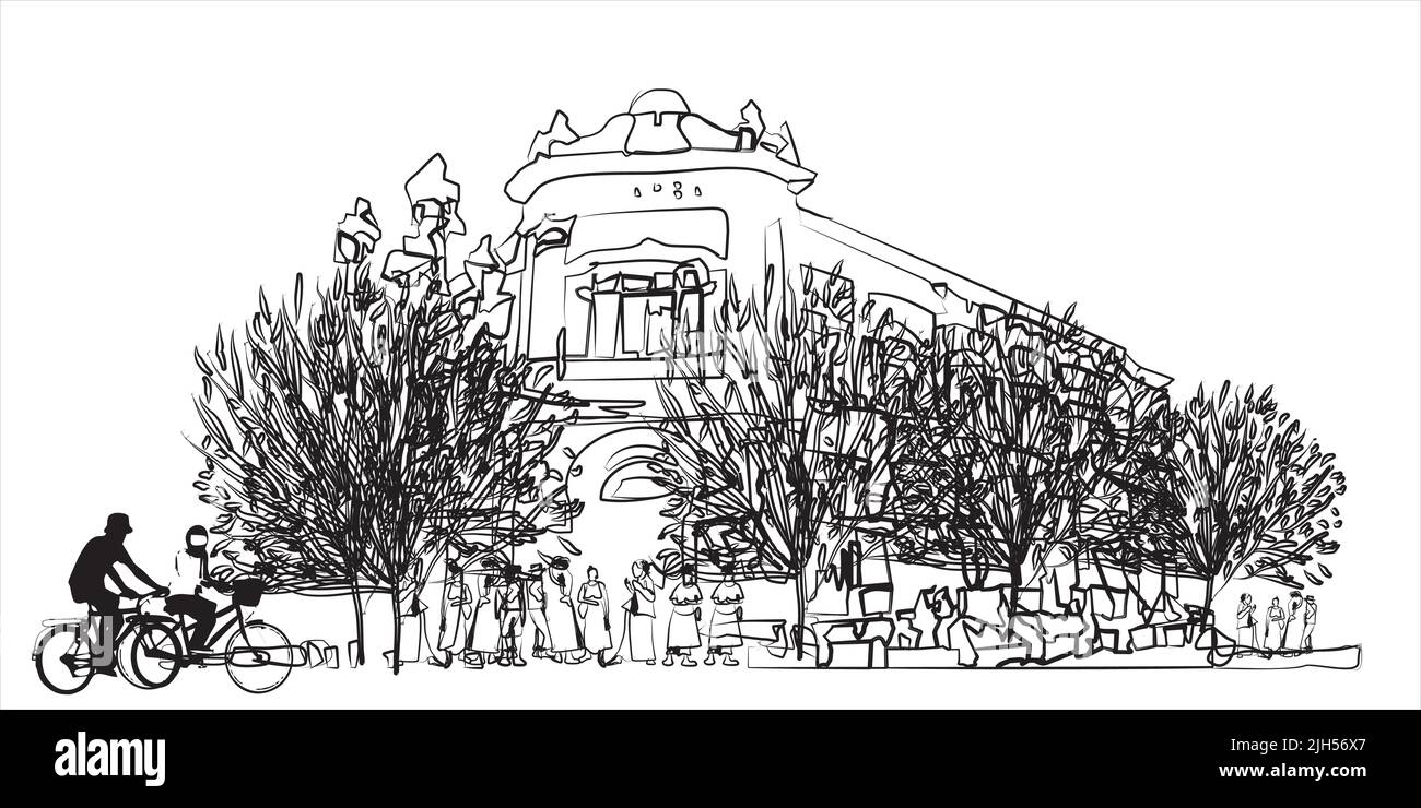 Vector illustration of one of the corners of the old city of Semarang ...