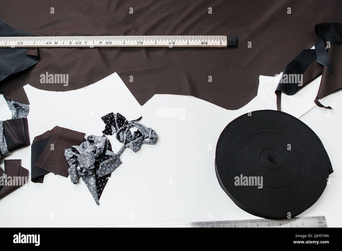 Pattern cutting designer workplace flat lay Stock Photo - Alamy