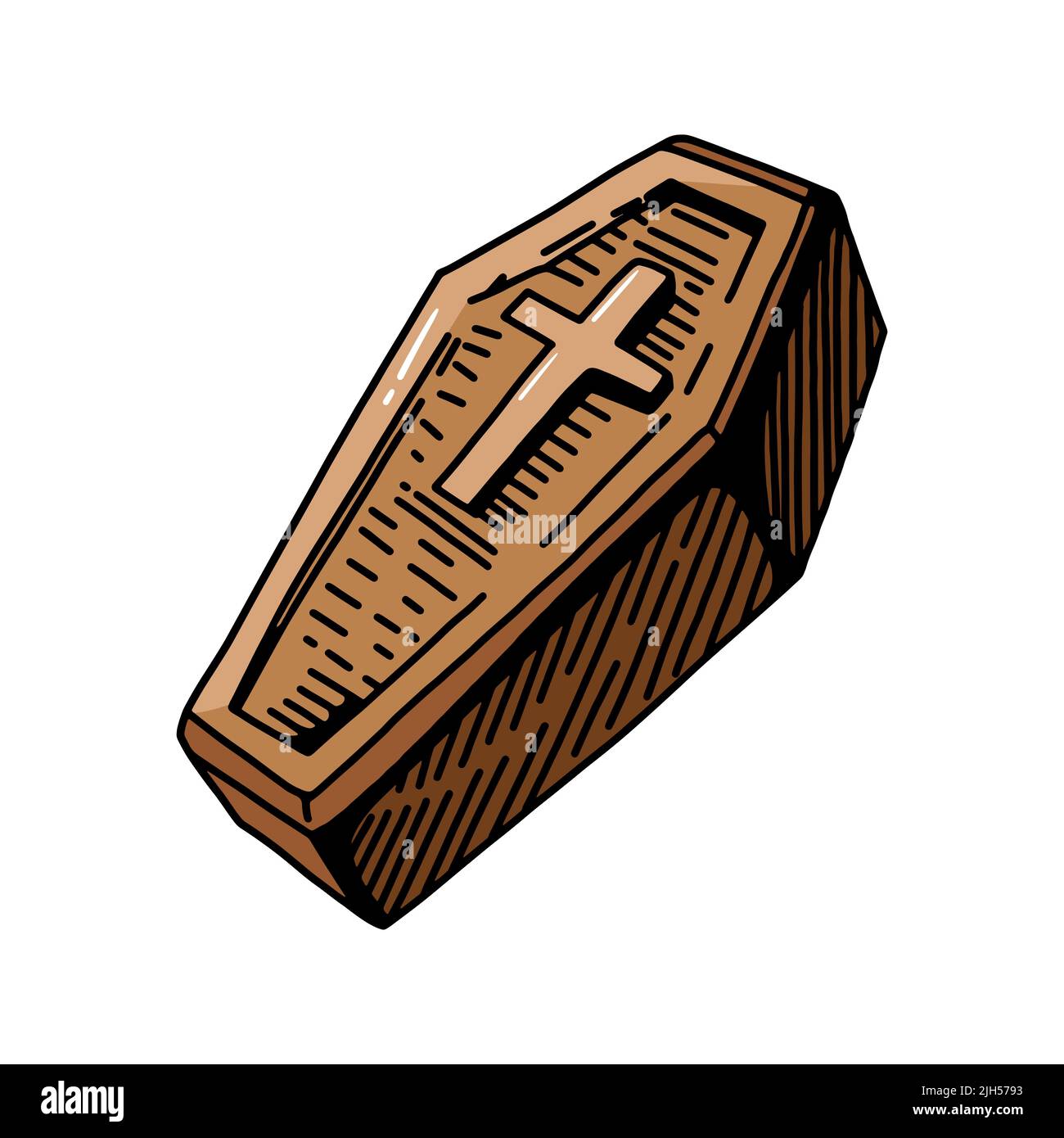 Cartoon poster with coffin sketch on white background for print design ...