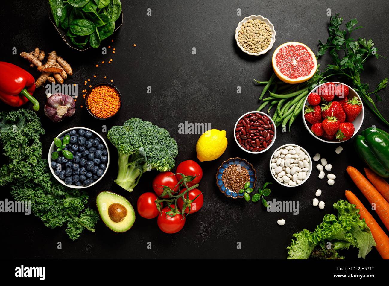 Healthy food. Healthy eating background. Fruit, vegetable, berry ...